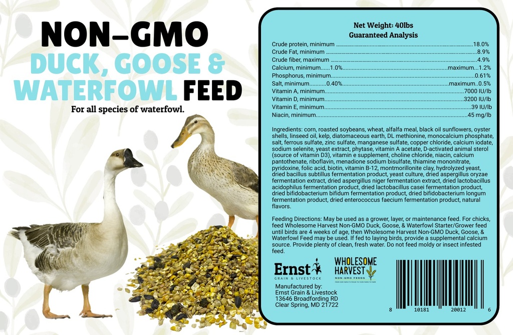 Wholesome Harvest Duck Goose Waterfowl Feed Ernst Grain Livestock